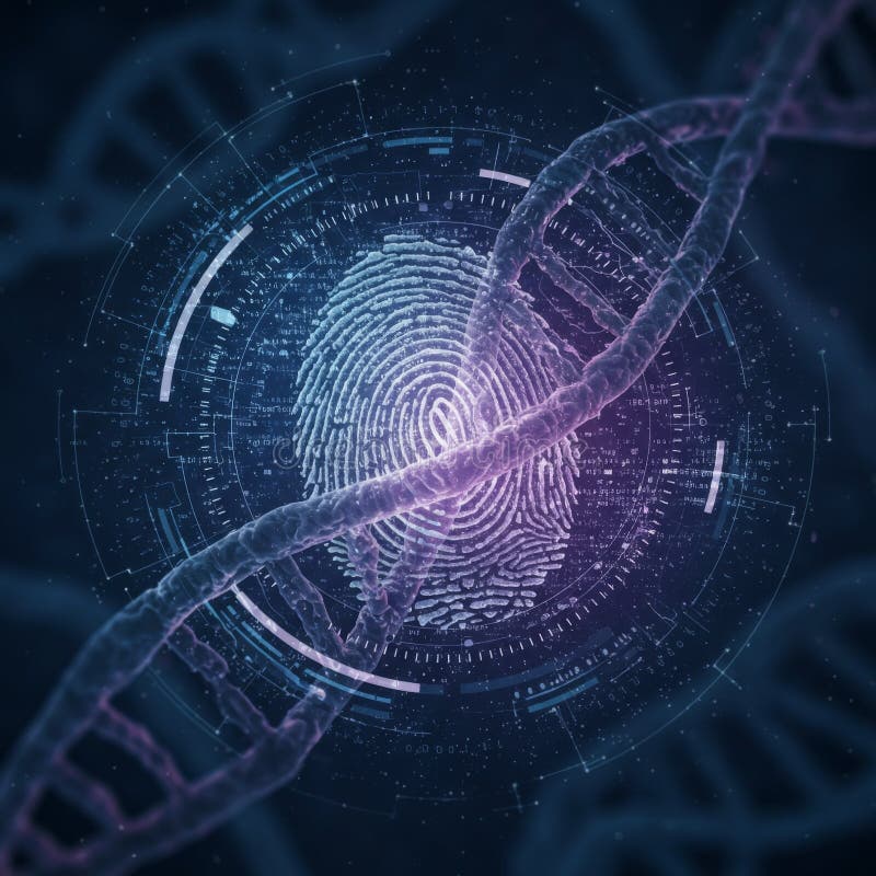 Abstract Glowing Fingerprint and DNA Helix Stock Illustration ...