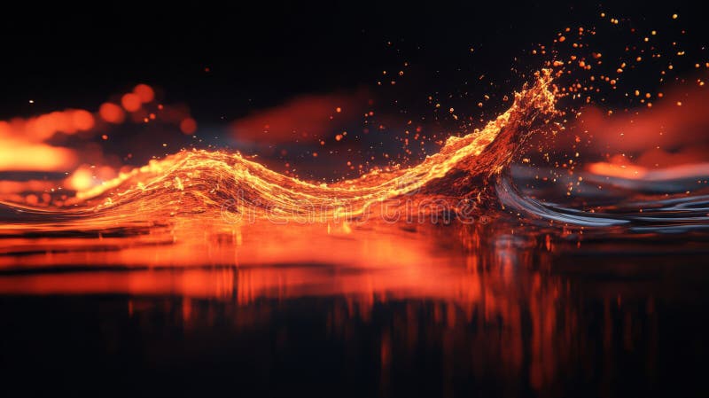 Abstract Glowing Fire Particles Wave on Dark Background Stock ...