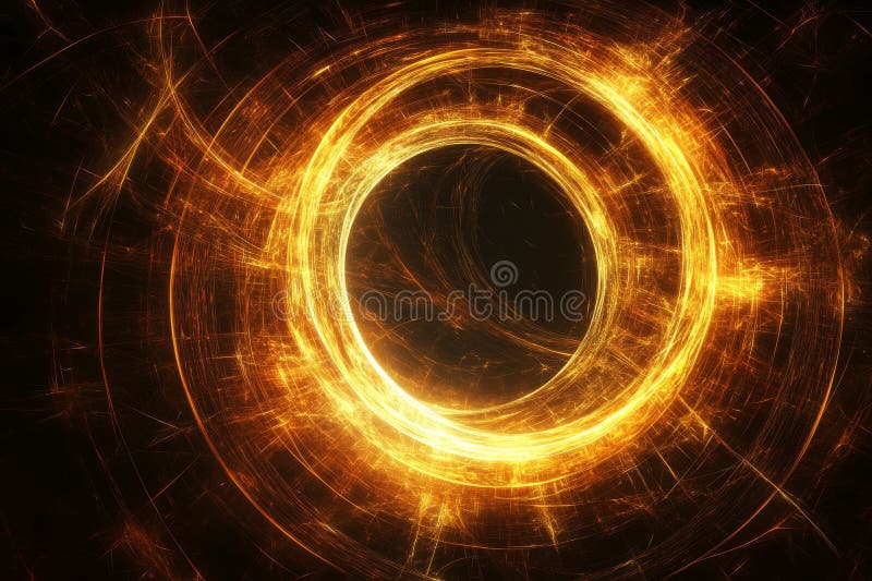 Abstract Glowing Flaming Golden Light Ring with a Swirling Effect on a ...