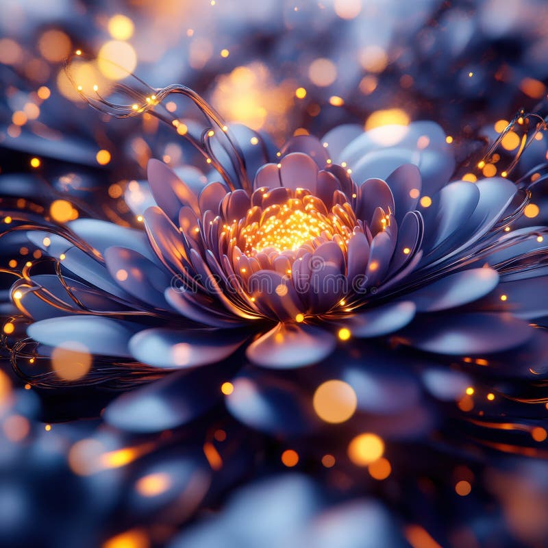 Abstract Glowing Flower with Light Particles and Petals Stock Photo ...