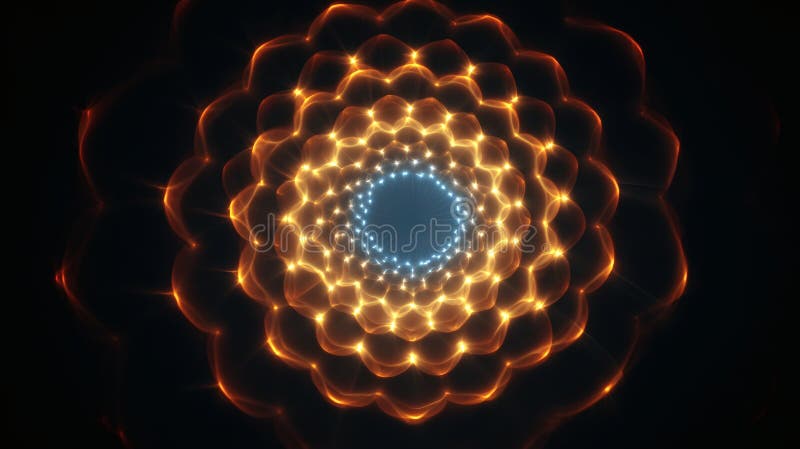Abstract Glowing Flower Pattern with Orange and Blue Light on Dark ...