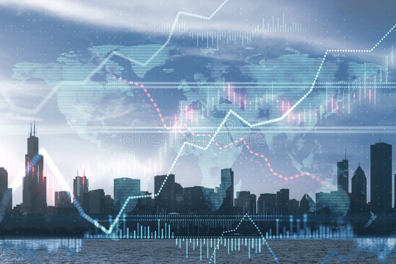 Abstract Glowing Forex Chart on Backdrop. Trade, Finance, Stats. Double ...