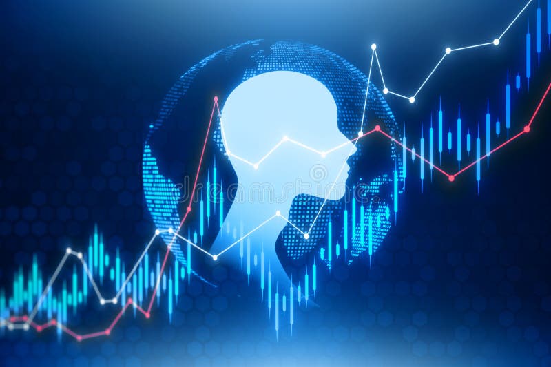 Abstract Glowing Forex Chart and Human Head Outline on Blue Texture. AI ...