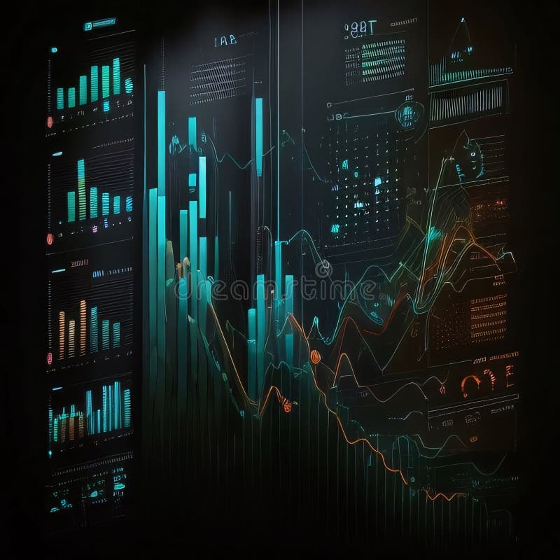 Abstract Glowing Forex Chart Interface on Dark Background. 3D Rendering ...
