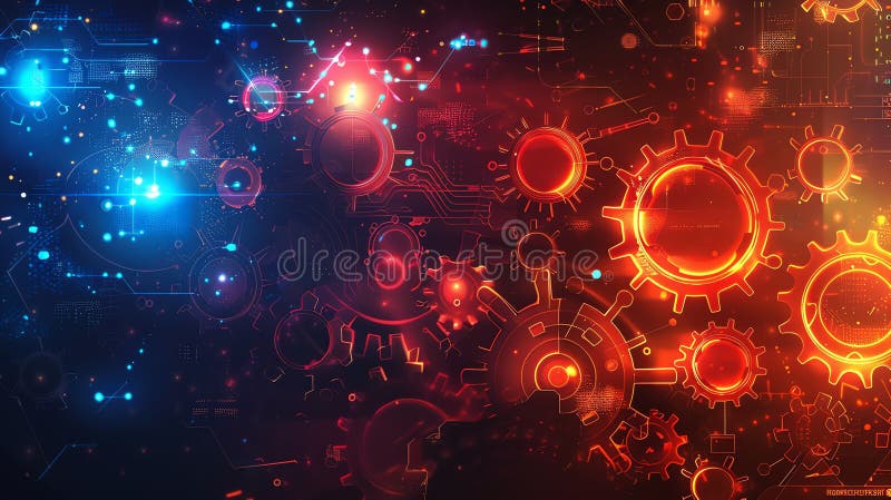 Blue Glowing Cogs Gears Technology Network Abstract Background Stock ...