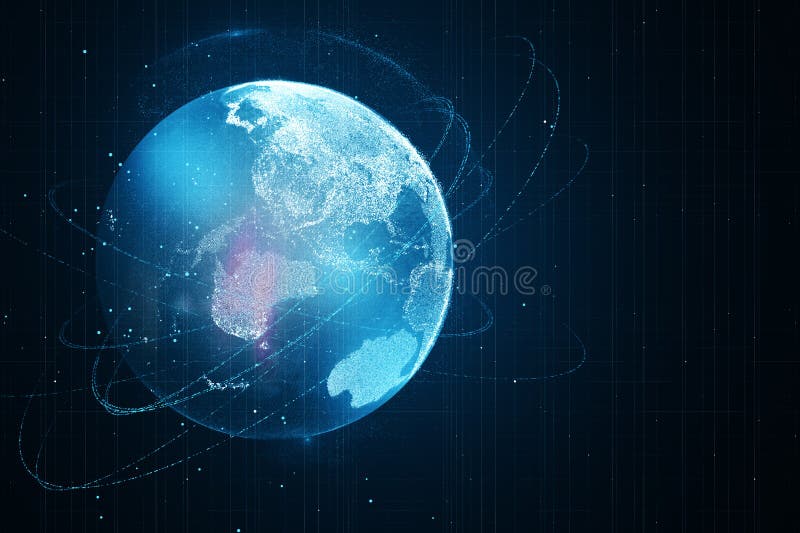Abstract Glowing Globe with Connection Lines on Dark Backdrop. Digital ...