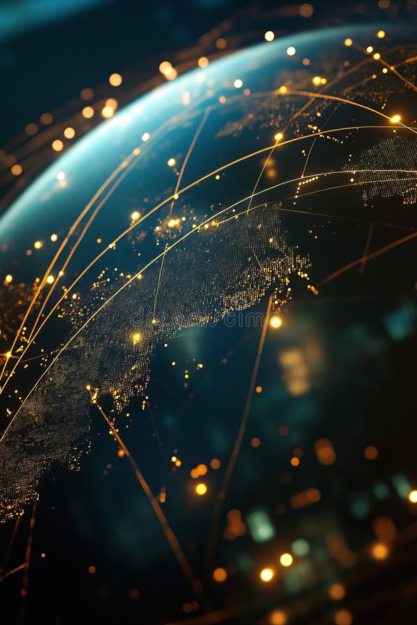 Abstract Glowing Globe with Digital Connections and Light Trails Stock ...