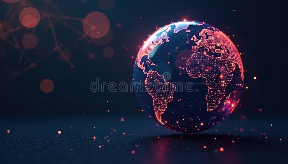 Abstract Glowing Globe with Interconnected Nodes Digital Technology Connections Sphere Stock ...