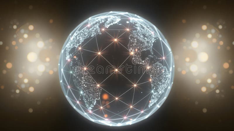 Abstract Glowing Globe with a Network of Lines and Dots Stock ...