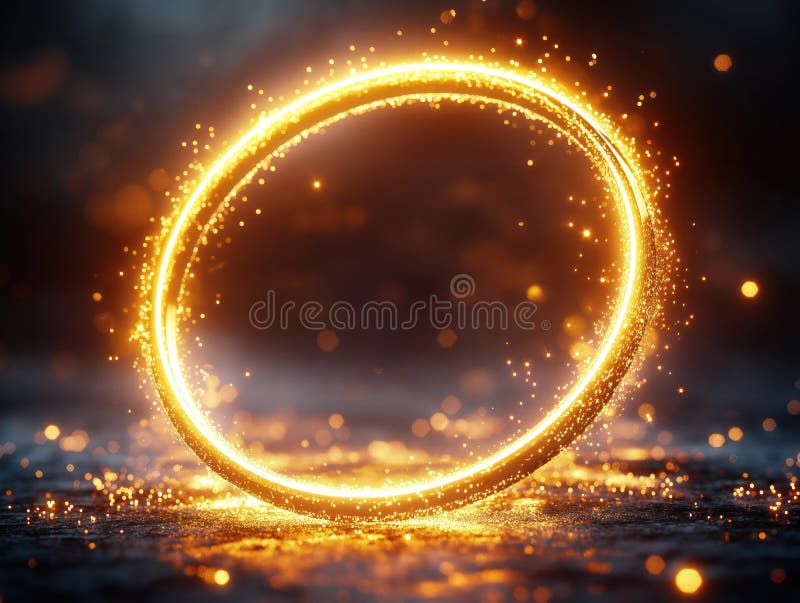 Abstract Glowing Gold Circle Design Element on Dark Background ...
