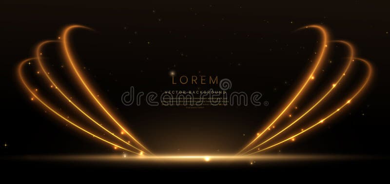 Abstract Glowing Golden Curved Lighting Effect Glitter on Black ...