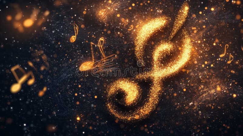 Abstract Glowing Golden Treble Clef with Dynamic Spark Effects Stock ...