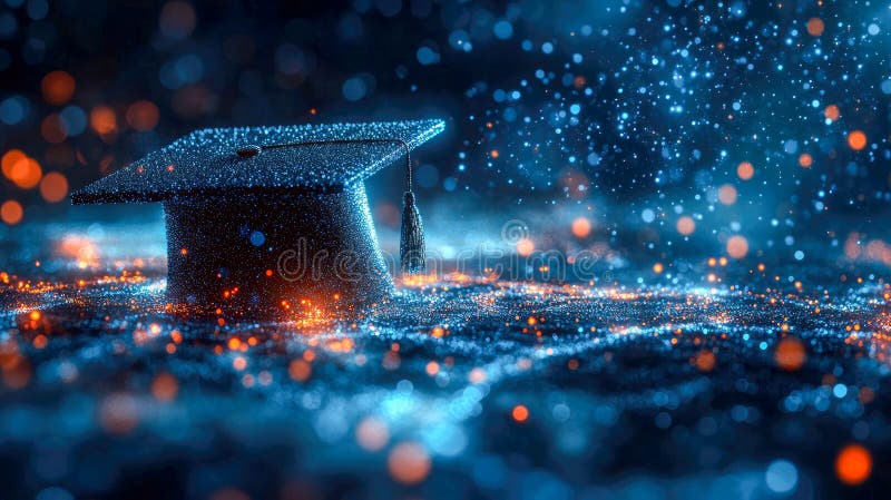 Abstract Glowing Graduation Cap on Digital Sparkles, Symbolizing ...