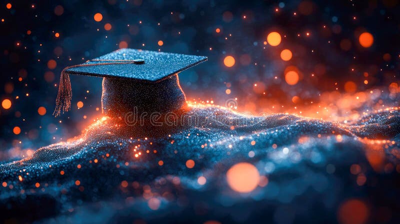 Abstract Glowing Graduation Cap on Digital Sparkles, Symbolizing ...