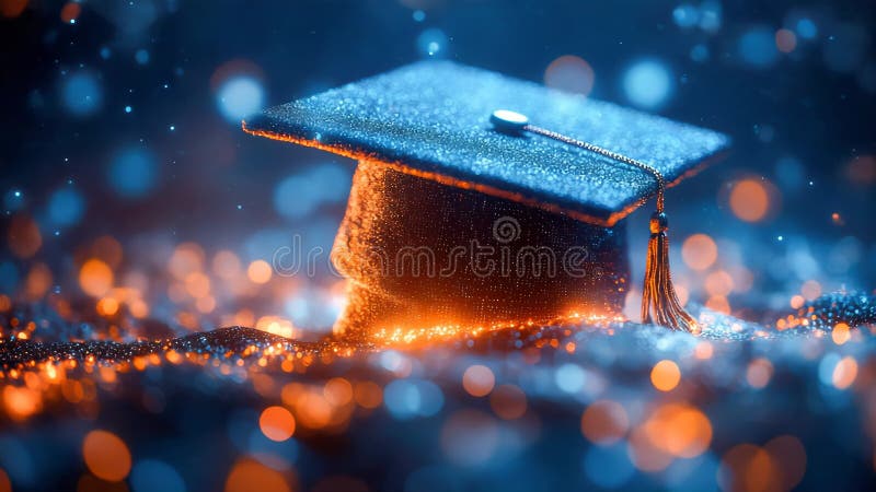 Abstract Glowing Graduation Cap on Digital Sparkles, Symbolizing ...