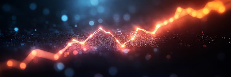 Abstract Glowing Graph on Black Background with Blur Shiny Lights ...