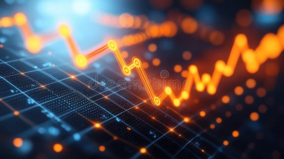 Abstract Glowing Graph Chart Data Visualization on Dark Grid Stock ...