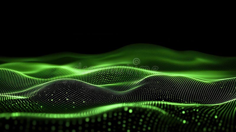 Abstract Glowing Green Digital Wave Pattern with Flowing Lines and Dot ...