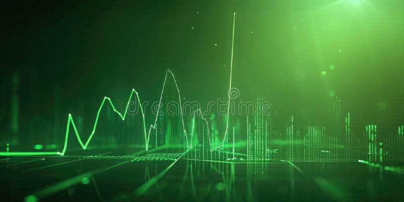 Abstract Glowing Green Financial Chart with Upward Trend Lines and Data ...