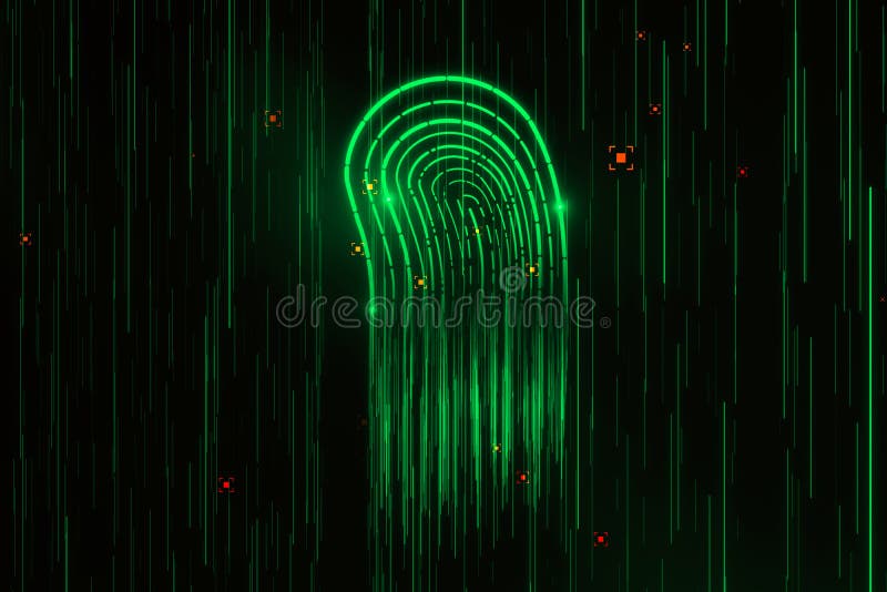 Abstract Glowing Green Fingerprint Hologram on Background. Forensics ...