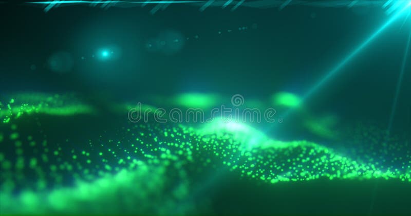 Abstract Glowing Green Magic Energy Wave from Particles and Dots Stock ...
