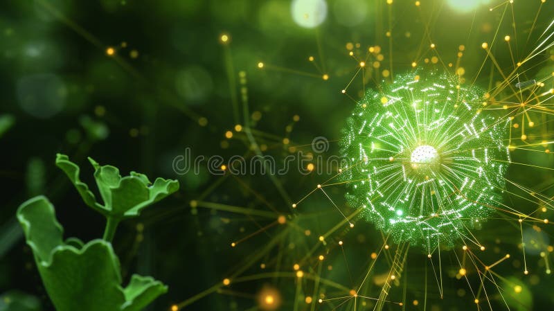 Abstract Glowing Green Network in Nature Background Stock Photo - Image ...