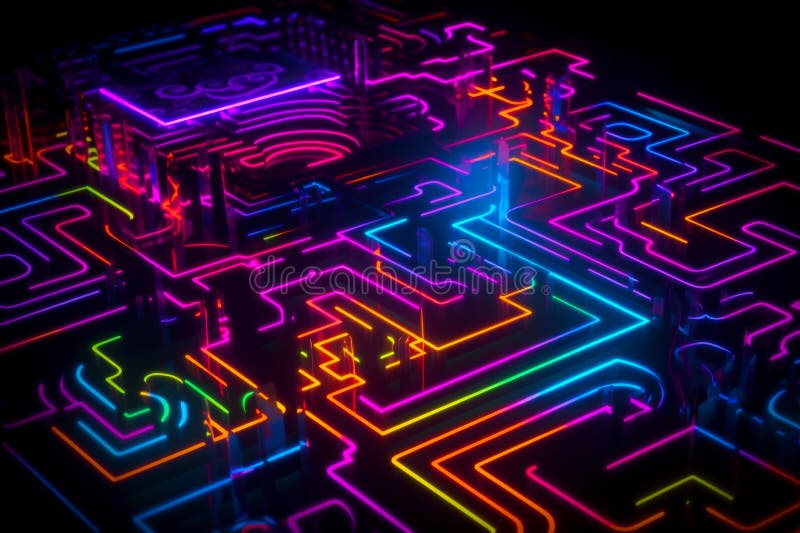 Abstract Glowing Grid Neon Lights Background Stock Illustration ...