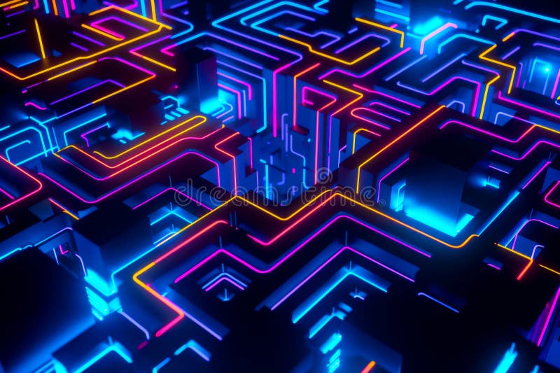 Abstract Glowing Grid Neon Lights Background Stock Illustration ...