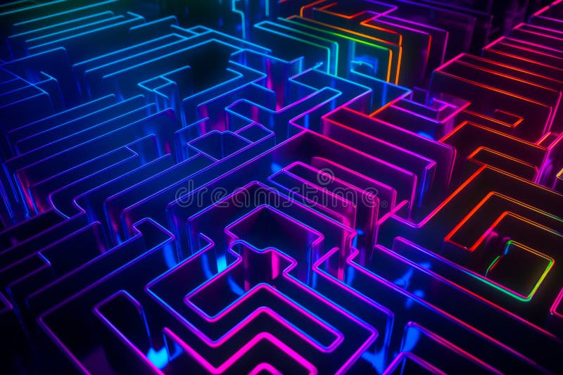 Abstract Glowing Grid Neon Lights Background Stock Illustration ...