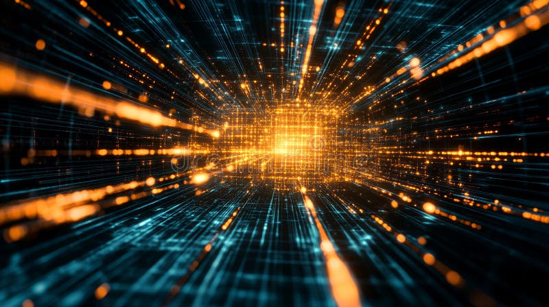 Abstract Glowing Grid with Orange and Blue Lights Forming a Futuristic ...