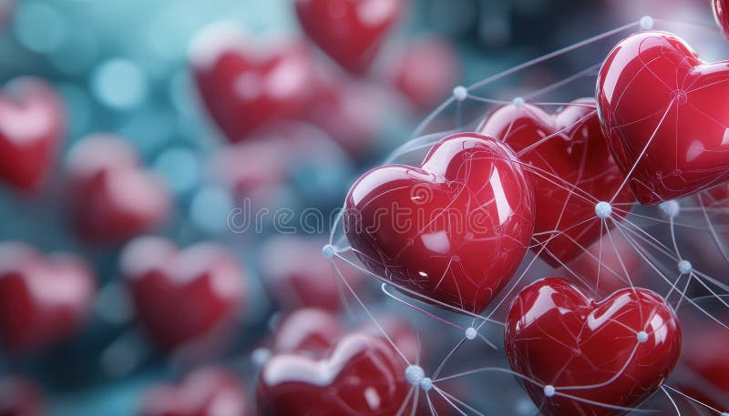 Abstract Glowing Hearts Connected by Lines, Representing Gratitude and ...