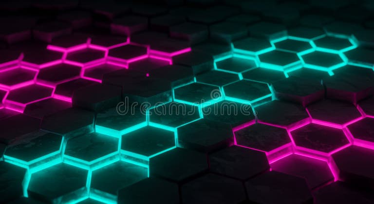 Abstract Glowing Hexagon Pattern with Pink and Cyan Neon Lights Stock ...