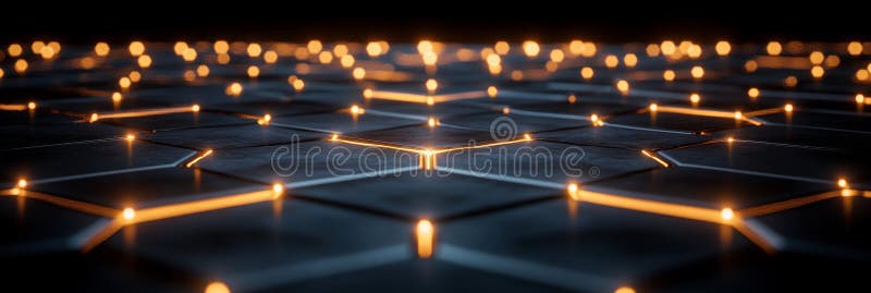 Abstract Glowing Hexagonal Pattern on Black Background, Futuristic ... Abstract Glowing Hexagonal Pattern on Black Background, Futuristic ...
