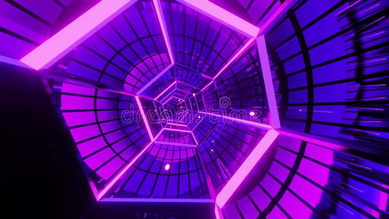 Abstract of Glowing Hexagonal Tunnel with Purple and Pink Neon Lights ...