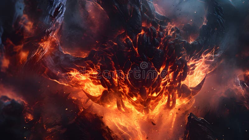 Abstract Glowing Hot Rock with Flame in Form of a Demon Head, Neural ...