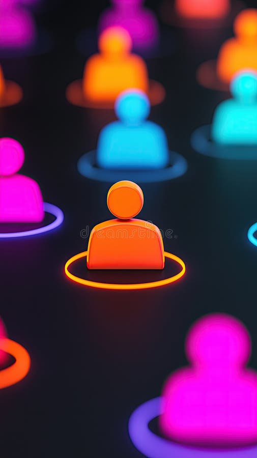 Abstract Glowing Human Figures in Vibrant Colors on Dark Background ...