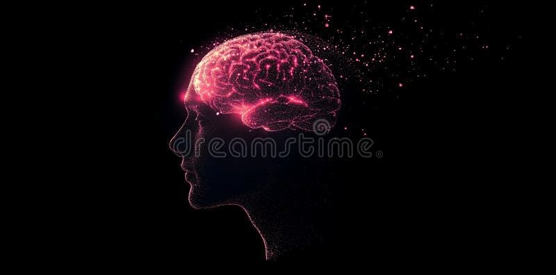 Abstract Glowing Human Head Brain Neural Network Pink Particles ...
