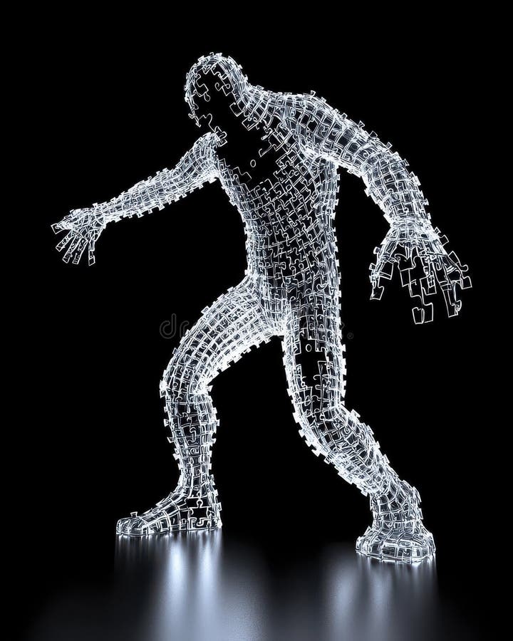 Abstract Glowing Humanoid Figure in Dynamic Pose Stock Illustration ...