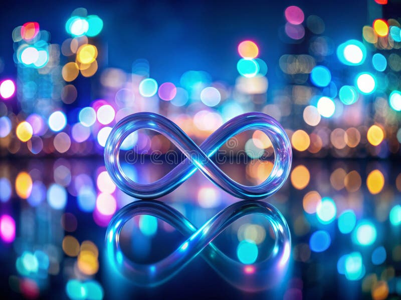 Abstract Glowing Infinity Symbol Over a Cityscape a Mesmerizing Visual ...
