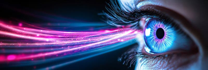 Abstract Glowing Light Trails Stream from a Vibrant Blue Human Eye ...