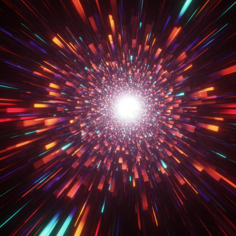 Abstract Glowing Light Tunnel with Colorful Rays Stock Illustration ...