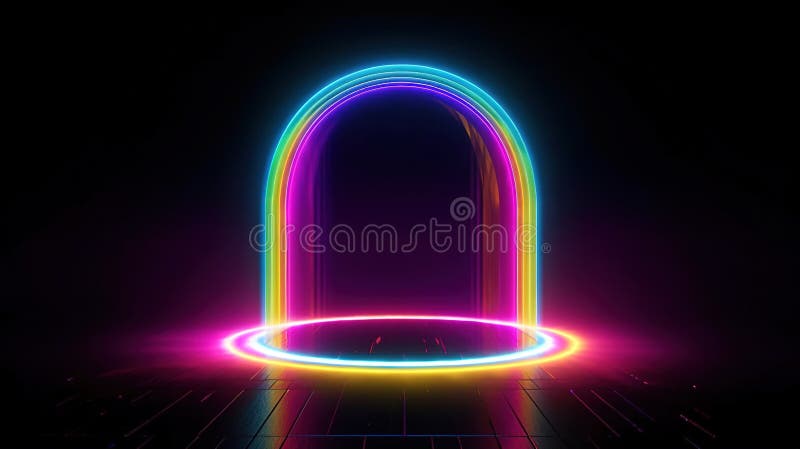 Abstract Glowing Lights. Magic Rainbow Portal on Night Scene Stock ...