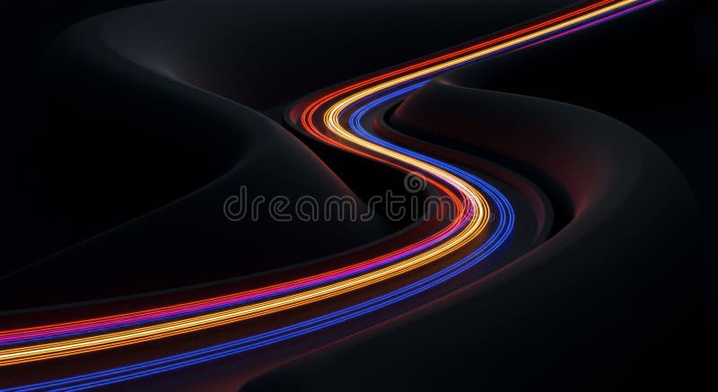 Abstract Glowing Lines Curve Path Dark Background Stock Illustration ...