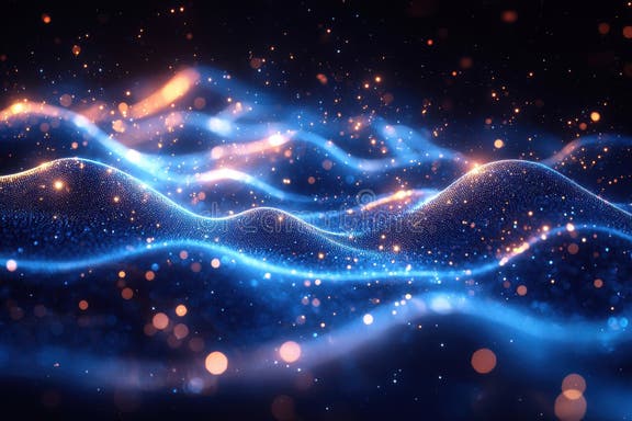 Abstract Glowing Lines with Luminous Particles on a Dark Background ...