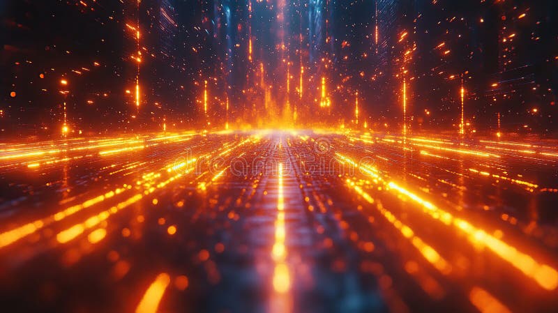 Abstract Glowing Lines and Particles in a Futuristic 3D Space Stock ...