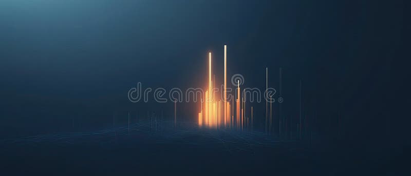 Abstract Glowing Lines Rising from the Ground on a Dark Blue Background ...