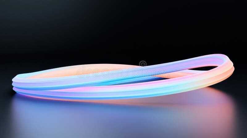 Abstract Glowing Loop with Gradient Colors on a Dark Reflective Surface ...