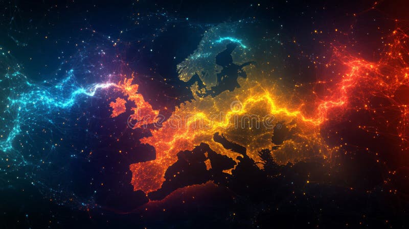 Abstract Glowing Map of Europe in Cosmic Space Stock Illustration ...