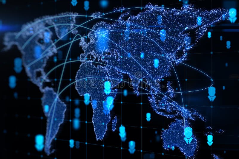 Abstract Glowing Map Hologram on Background. Digital World ...