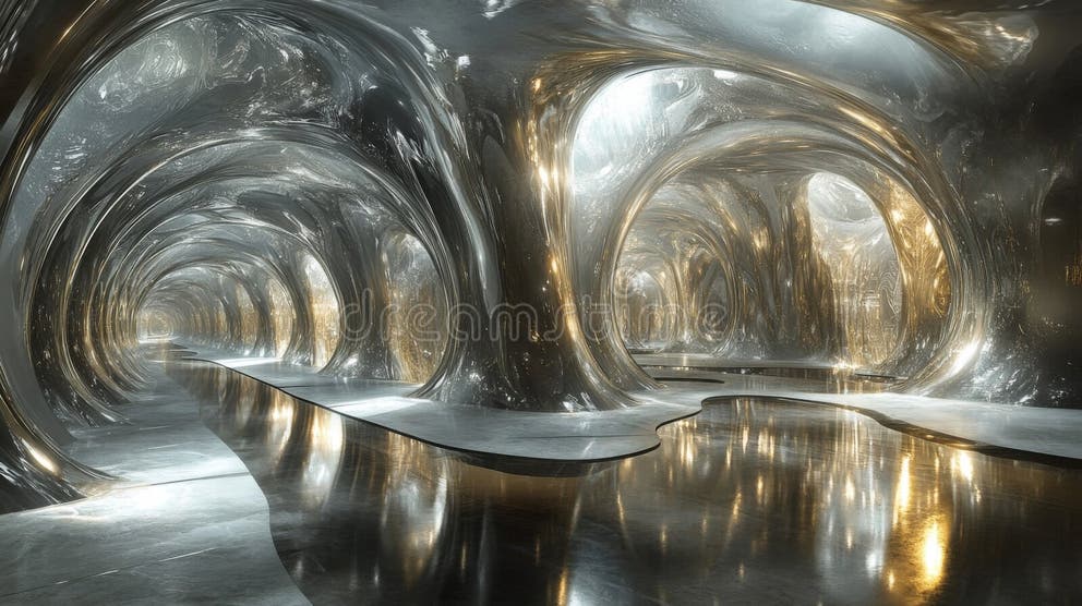 Abstract Glowing Metal Cave Architecture Stock Illustration ...